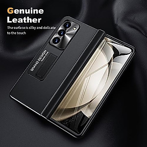 for Samsung Z-Fold-5 Case: Genuine Leather Galaxy Fold 5 Kickstand Case [Hinge Protection][Screen Protector] Skin Felling- Durable Shockproof Protective Phone Cover for Galaxy Fold 5 2023