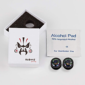 KUBOOZ Ear Plug Tunnel Gauge Stretcher Piercing Colorful Zircon Center Black Stainless Steel Screw 2G