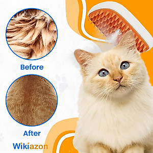 WIKIAZON 4 In 1 Cat Steam Brush, Easy Cleaning, Anti Static Shedding Spray Comb, Hair Removal, Misting Indoor Steamy Grooming Brush for Dog & Pet, Water Spritz Defur with Cloud & Pet Care (Orange Pro)
