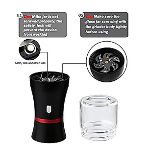 Electric Herb Grinder ,USB Rechargeable Grinder ,6-Blades Spice Grinder,Suitable For Flower Buds,2Pcs Glass Herb Jars