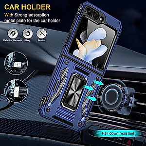 AKABEILA Case for Samsung Galaxy Z Flip 5(5G) Case Cover Soft TPU PC Slim Non-Slip Carbon Fiber Phone Case Rotate Stand Slide Camera Protection Navy Blue