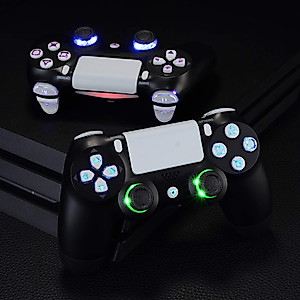 eXtremeRate Multi-Colors Luminated D-pad Thumbstick Trigger Home Face Buttons for PS4 Controller, White Classical Symbols DTFS (DTF 2.0) LED Kit for PS4 Slim Pro Controller - Controller NOT Included