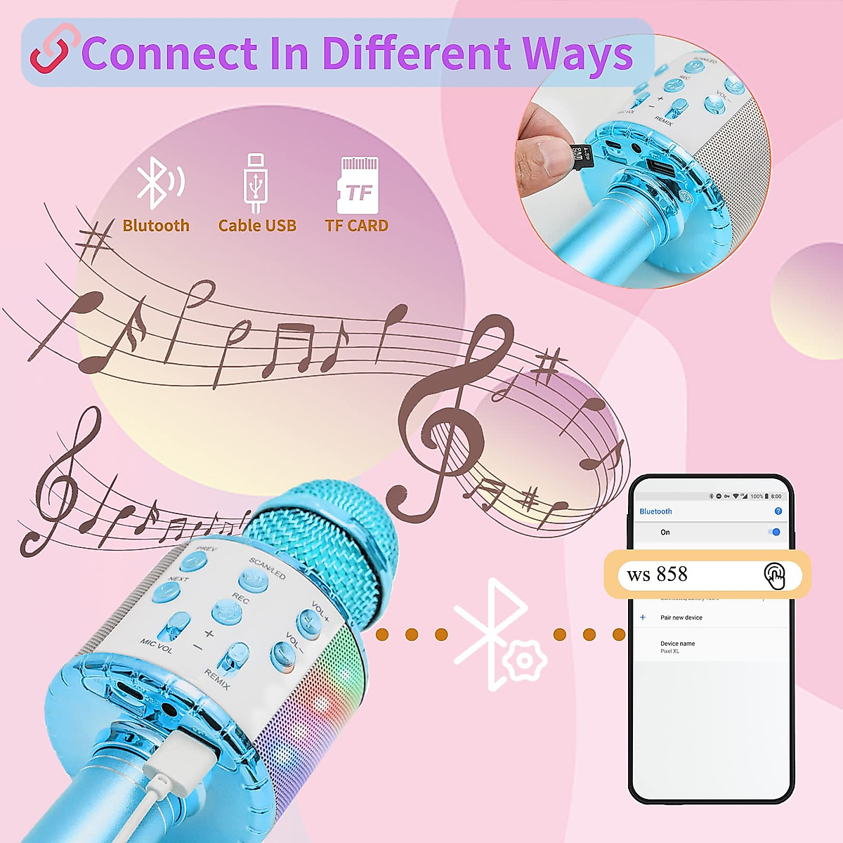 Alversun Karaoke Microphone for Kids Bluetooth Karaoke Kids Microphone Wireless Portable Handheld Singing Karaoke Machine Speaker 5 6 7 8 9 Years Old Toys Gift for Girls Boy (1 Pack, Blue)