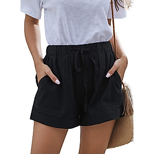 QACOHU Womens Casual Drawstring Elastic Waist Comfy Cotton Linen Shorts Black L Ladies Shorts Sets Outfits Casual