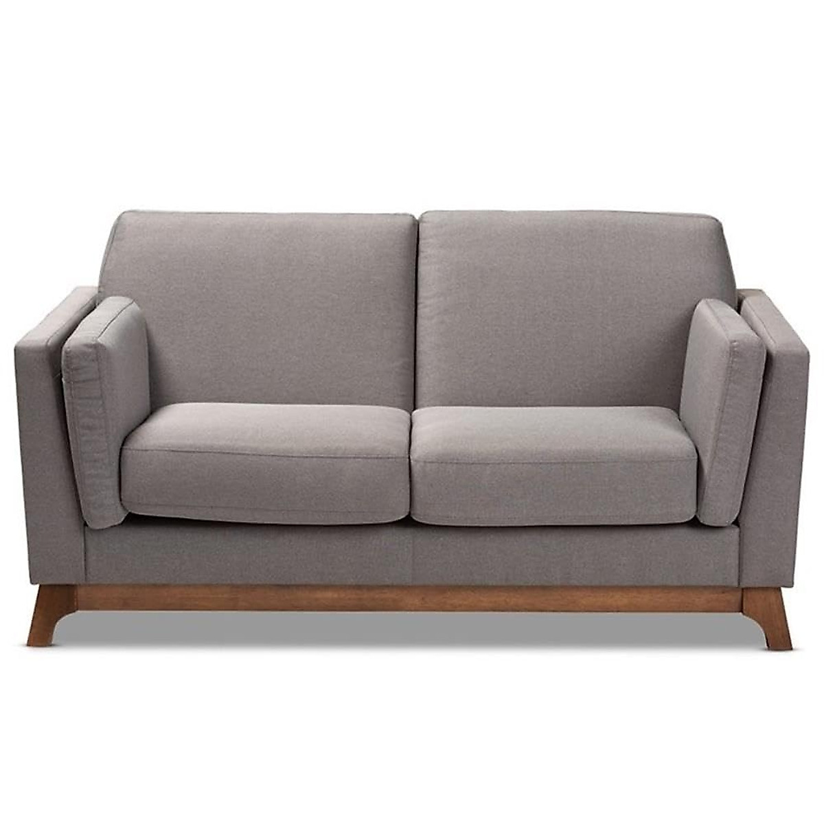 Baxton Studio Sava Mid-Century Modern Grey Fabric Upholstered Walnut Wood 2-Seater Loveseat