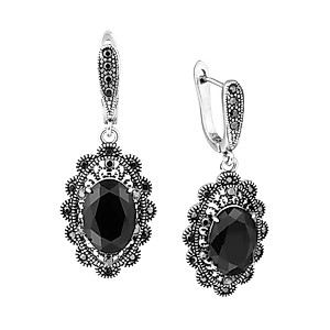 Aprilery Dangle Earrings for Women, 18K Gold Plated Pearl Drop Earrings Ball Onyx Dangle Hypoallergenic Earrings Costume Jewelry for Her (Black Onyx)