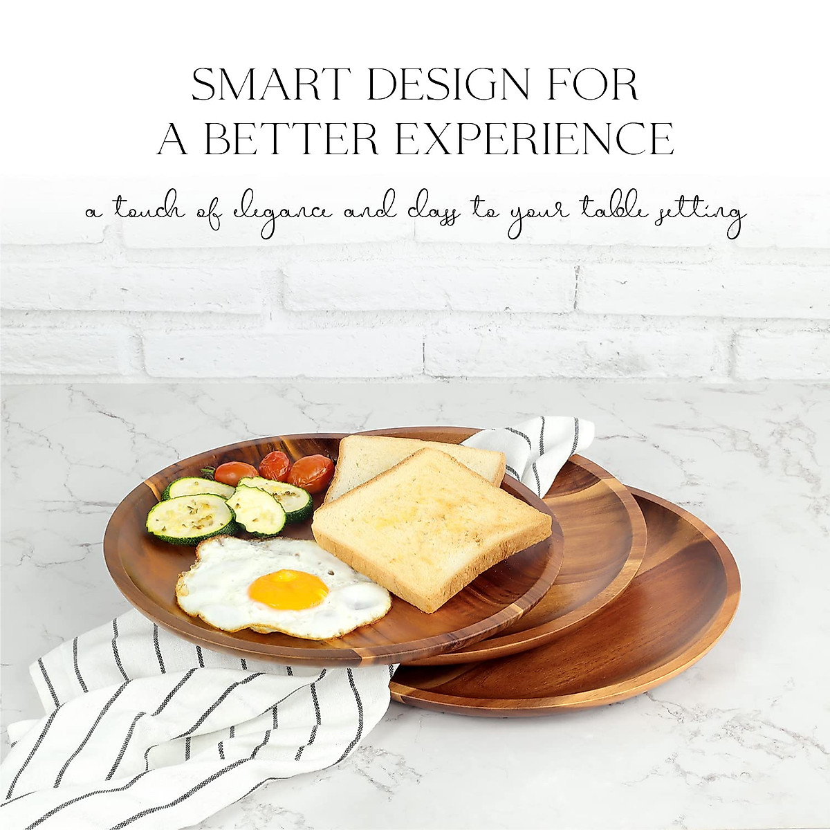 FANICHI Wooden plates (set of 3-11inch) Dinner Plates, Acacia Round Wood Plates, Unbreakable Classic Plates, Easy Cleaning & Lightweight for Dishes Snack, Dessert, Housewarming, Christmas Gift