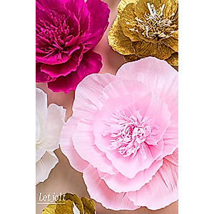 Letjolt Paper Flowers Decorations for Wall Fall Flower Decor 1st Birthday Backdrop Wedding Flower Birthday Baby Shower Nursery Wall(Rose Pink White Golden Set 6)