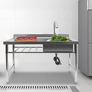 Kitchen Commercial Sink with 1 Compartment Utility Sink 201 Stainless Steel Freestanding Kitchen Sink,Faucet (Restaurant, Kitchen, Laundry, Garage) Silver,47.24 * 23.62 * 31.5inch,Simple Kitchen Sink