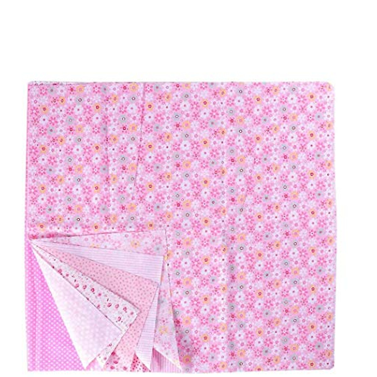 ULTNICE 7pcs Squares Bundle Floral Cotton Craft Fabric for Patchwork DIY Sewing Scrapbooking Quilting (Pink)