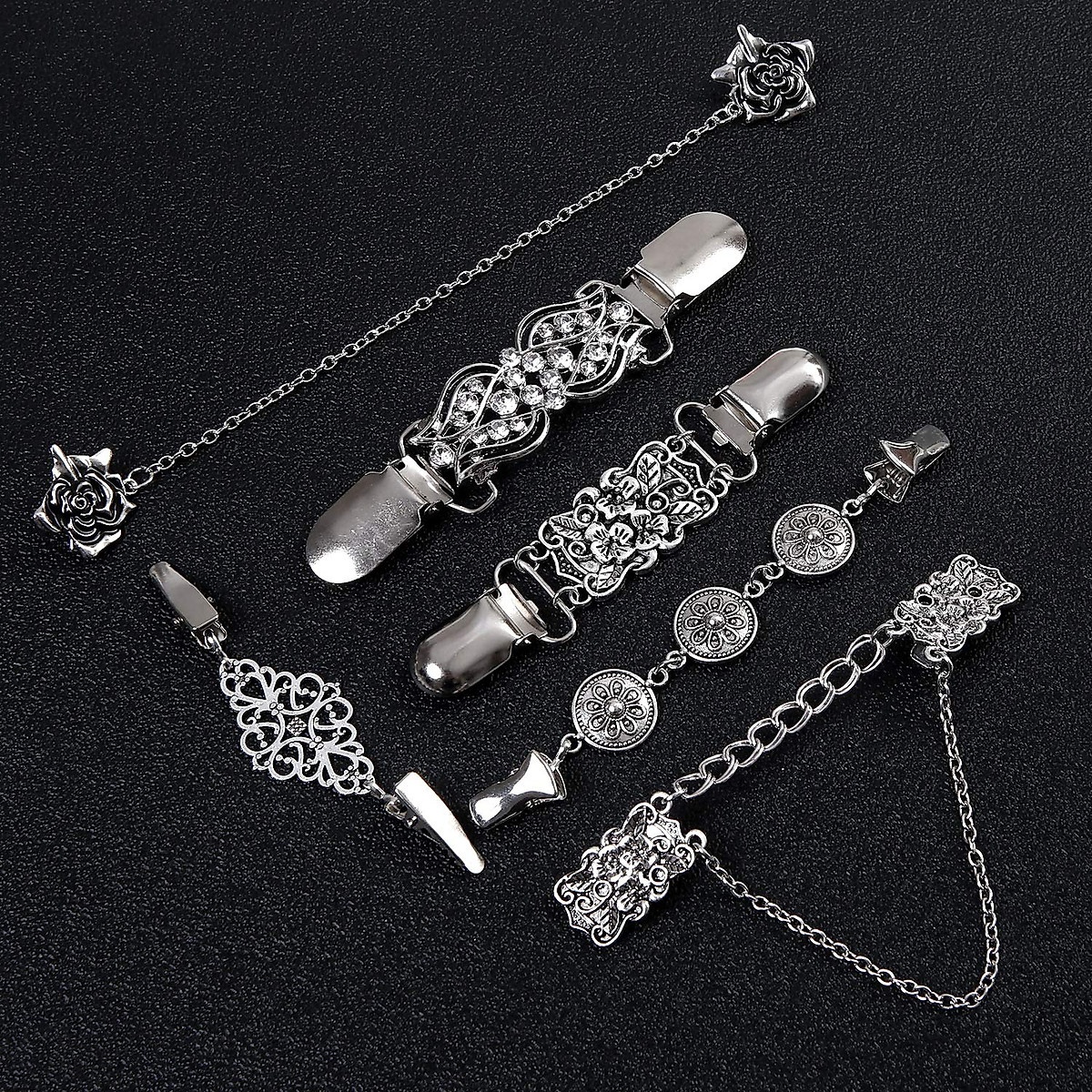 Ruisita 6 Pieces Retro Cardigan Clip Sweater Collar Clip Antique Flowers Pattern Shawl Clips Dresses Shawl Clip for Women Girls (Style A)