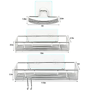 YSJHHJLL Shower Caddy Basket with Soap Dish and Hooks, No Drilling Traceless Adhesive Bathroom Shower Storage Organizer, No Rust, Never Collapse, for Bathroom Shower Shelves (Silver 3 pack)