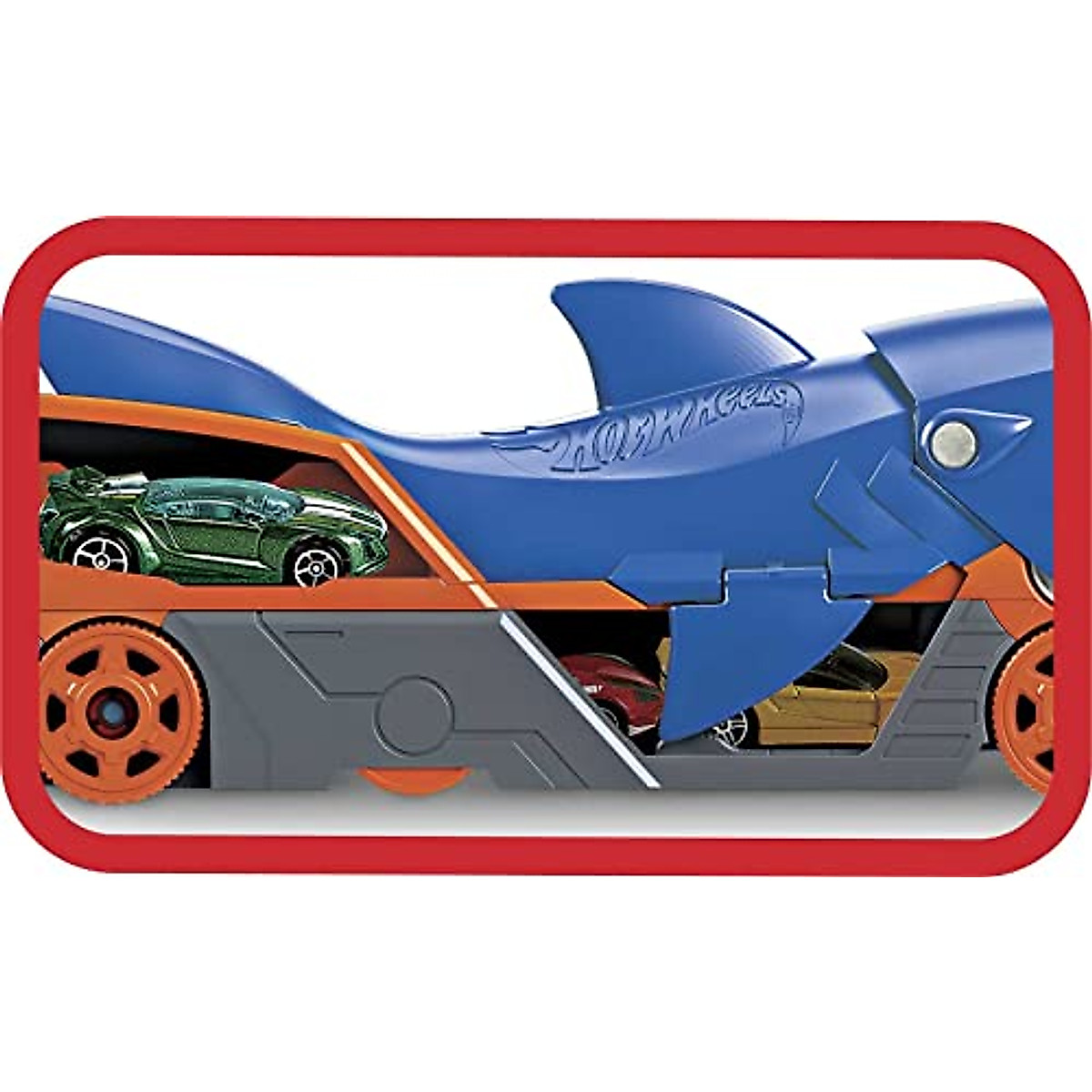 Hot Wheels Toy Car Shark Chomp Transporter & 1:64 Scale Car, Connects to Hot Wheels Track & Stores 5 Scale Vehicles