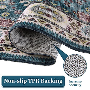 RUGSREAL Washable Area Rug 9x12 Large Blue Rug Vintage Area Rug, Easy-Cleaning, Non Shedding, Perfect for Living Room Bedroom Dining Room Soft Accent Rug Farmhouse Office,9x12