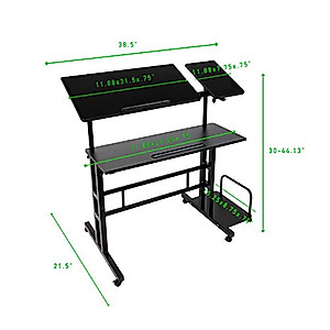 Mind Reader Woodland Collection, Mobile Sit/Stand Laptop Desk with Side Storag Adjustable, Tiltable, Lockable Casters, Portable, X-Large, Black