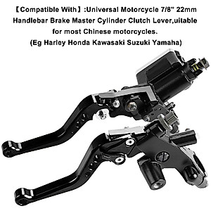 MRELC Universal Motorcycle 7/8" 22mm Handlebar Brake Master Cylinder Clutch Lever CNC Left & Right Set Compatible with Harley Honda Kawasaki Suzuki Yamaha（ Piston Diameter 12.7mm(Black)