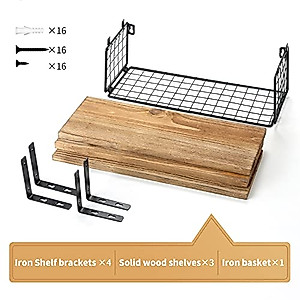 WAKOSAN Floating Shelf,Floating Shelves Wall Mounted Set of 3,Solid Wood Floating Shelves,Rustic Wood Wall Shelves for Kitchen Living Room,Bedroom Shelves,Bathroom Shelf (Natural Brown)