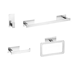 Bathroom Accessories Set Matte Black Wall Shelf Toilet Roll Paper Holder Robe Hook Hanger Towel Rail Bar Rack Ring Bath Hardware,Silver 4pcs Set A