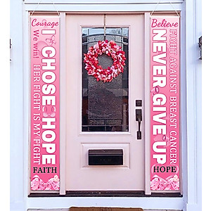 Breast Cancer Awareness Gifts for Women - Pink Ribbon Banner and Breast Cancer Backdrop Set for Outdoor Indoor Party Background Decorations