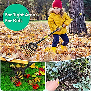 73 Inch Long Garden Leaf Rake, 8.5" Wide Heavy Duty Small Rake for Shrub with 11 Metal Tines,Yard Rake with Ergonomics Adjustable Handle for Picking up Leaves, Grass Clippings, Garbage and More