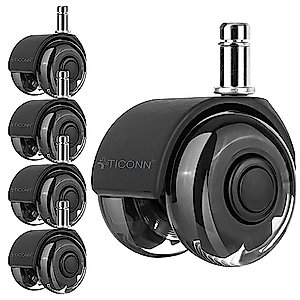 TICONN Office Chair Caster Wheels 2" Dual Wheels Set of 5 for Tile and Hardwood Floors, Universal Fit for Most Chairs (Transparent)
