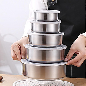 LELE LIFE 10 Pack 5 Sizes Stainless Steel Food Containers with Lids- 240/370/605/835/1200ml - Nesting Stainless Steel Food Storage Containers for Leftovers, Lunch Box, Snacks, Camping, Picnic (10PCS)