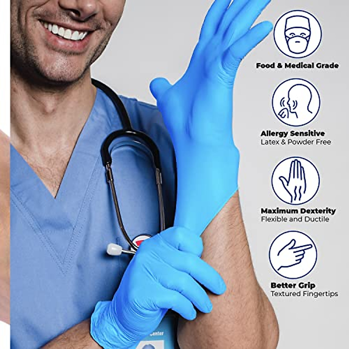 Safe Health Blue Nitrile Exam Gloves, 90-Count S M L XL, 3.5 Mil Free of Powder-Latex, Disposable-Textured, Clinic-Office-Daily, Medical, First-Aid, Clinics, Extra-large (Xl) Box 90, FIY1064G