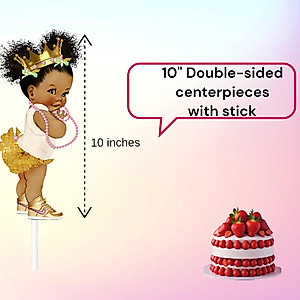 Little Gold Princess Table Decoration Centerpieces, Set of 3 African American Princess Royal Birthday Cake Centerpieces