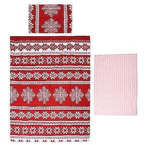 Orenic Classical Snowflake Printed Bedding Set, Soft Comfortable Duvet Cover Bed Sheet, Red and Classical Festival Pillowcase Kit for Bed Perfect for Christmas, Summer & Year-Round Comfort