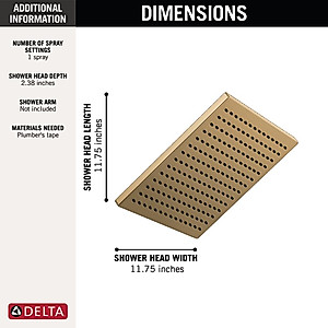 Delta Faucet Single-Spray Raincan Shower Head, Gold Shower Head, Rainfall Shower Head, Square Shower Head, Metal Shower Head, 2.5 GPM Flow Rate, Champagne Bronze 52159-CZ25
