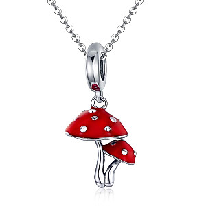 ABAOLA Botany Charm 925 Sterling Silver Cactus Charm Flowers Beads for Fashion Charms Bracelet & Necklace (Mushroom Charm)