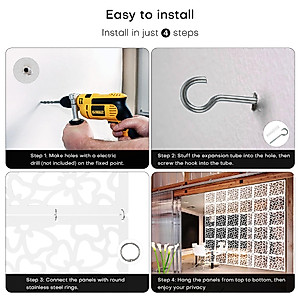 Lucky Monet 12Pcs Hanging Room Divider Panels Decorative Room Separator White Wall Partition Privacy Screen Indoor for Bedroom Dining Hotel Restaurant - White Flower