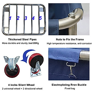 Commercial Laundry Cart with Wheels, 11.35 Bushels Large Laundry Roller with Removable Waterproof Canvas Lined Basket, Heavy Duty Stainless Steel Laundry Basket for Hotels and Hospitals