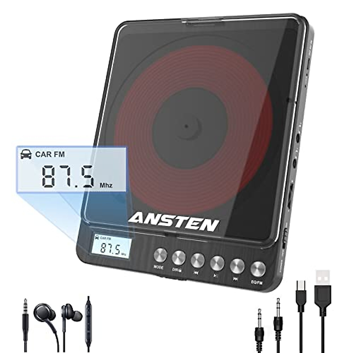 CD Player Portable,Portable CD Player with Built-in Speakers,Rechargeable CD Player for Car with FM Transmitter,Walkman CD Player with Dual Headphones Jack for Kids Elderly,Anti- Shock Protection