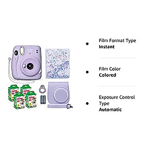 Fujifilm Instax Mini 11 Instant Camera Lilac Purple + Fuji Film Value Pack (40 Sheets) + Shutter Accessories Bundle, Incl. Compatible Carrying Case, Selfie Lens, Quicksand Beads Photo Album 64 Pockets
