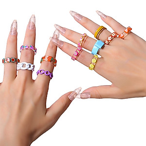 HUIOWSR SWERTY Resin Rings Acrylic Cute Rings Set, Colorful Rings Knuckle Transparent Stacking Rings Aesthetic Funny Fruit Plastic Rings Stackable Chunky Ring for Girls Gift