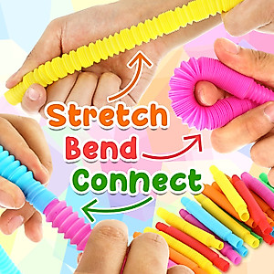 Pop Tubes Mini 24 Pack, Sensory Fidget Party Favors Bulk Toys for Kids, Stress Relief Toys for ADHD, ADD Toddlers, DIY Learning for Preschool, Fidget Toys for Kids Party Favors Classroom Prize