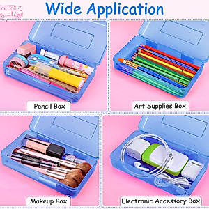 Sooez Pencil Box, Plastic Pencil Case, Hard Pencil Case with Stickers, Crayon Box, Large Plastic Pencil Boxes with Lid, Stackable Supply Boxes, Pencil Case Box for Kids School Boys Classroom, Blue