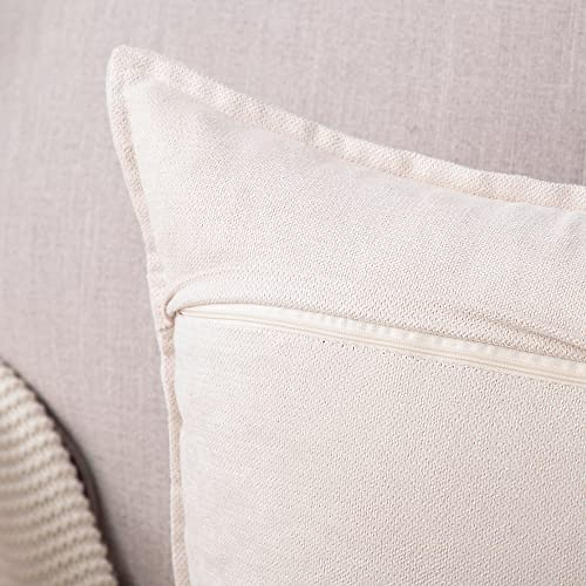 MADIZZ Set of 2 Short Chenille Throw Pillow Covers 20x20 Inch Ivory Soft Decorative Cushion Cover for Sofa Bedroom Pillow Shell