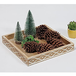 Dugunusu Farmhouse Wood Decorative Tray 12''X12'', Rustic Serving Tray, Tray for Ottoman, Coffee Table, Kitchen Counter, Crafts, Display (Square Brown)