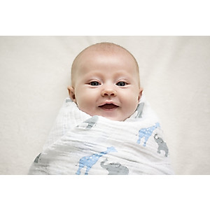 SwaddleDesigns Marquisette Receiving Swaddle Blanket for Baby Boys & Girls, Soft Premium Cotton Muslin, Best Shower Gift, Blue Safari Fun, Parent Picks Award Winner