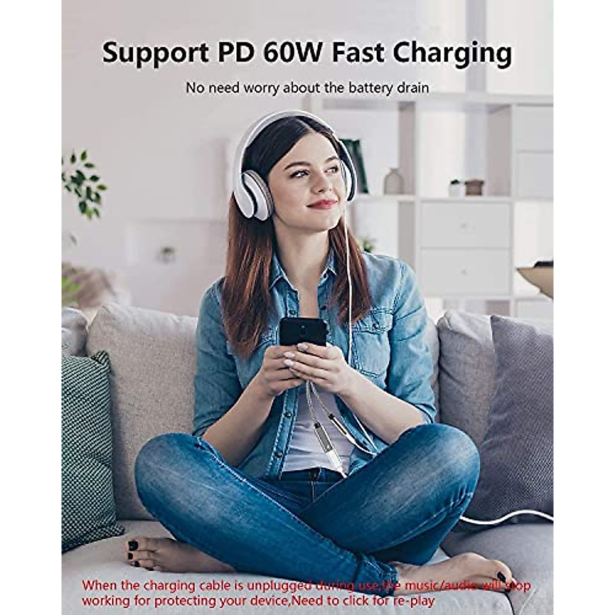 Samsung Galaxy S23 Headphone Adapter, USB C to AUX Mic Jack with PD 60W Fast Charging for Stereo, Earphones, Compatible with iPhone 15/15Pro/15Pro Max, Samsung Galaxy S23/S22/S21, Google Pixel 7/6