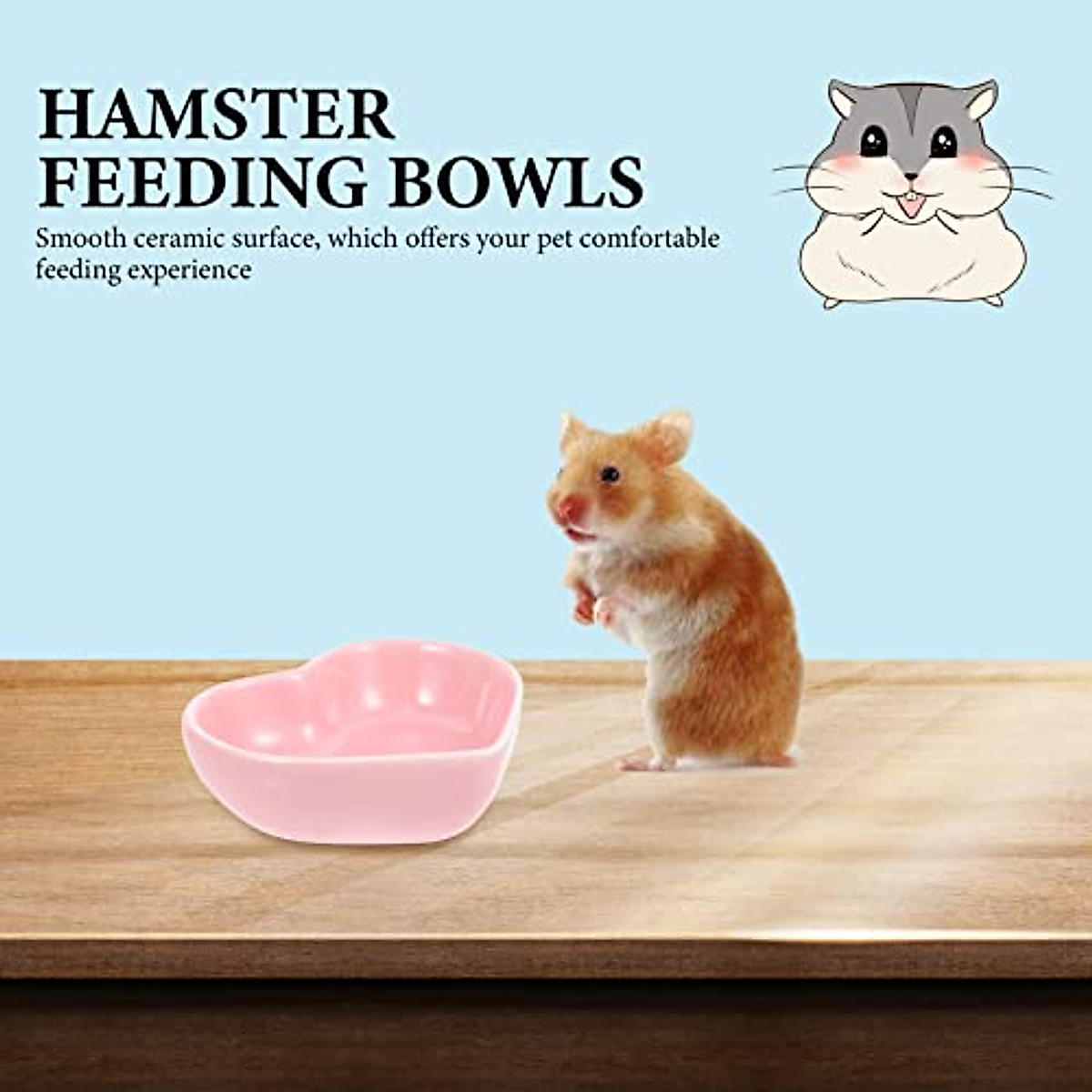TEHAUX 3Pcs Ceramic Pet Bowls Heart Shaped Food Bowls for Cats Cute Hamster Food Containers Washable Hamster Feeder Bowls for Rabbit Guinea Pig Gerbil Hamster Chinchilla ( Pink+ Green+ Blue )