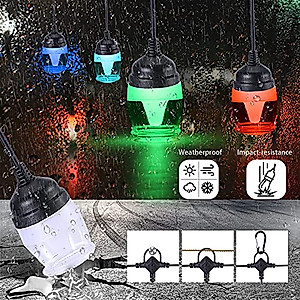 Outdoor String Lights LED Waterproof RGB Dimmable Colored Music Sync Magic Hanging Strand Lights Outside Exterior Patio Backyard Cafe Porch Party Garden Ambient Atmosphere Holiday White/Warm White