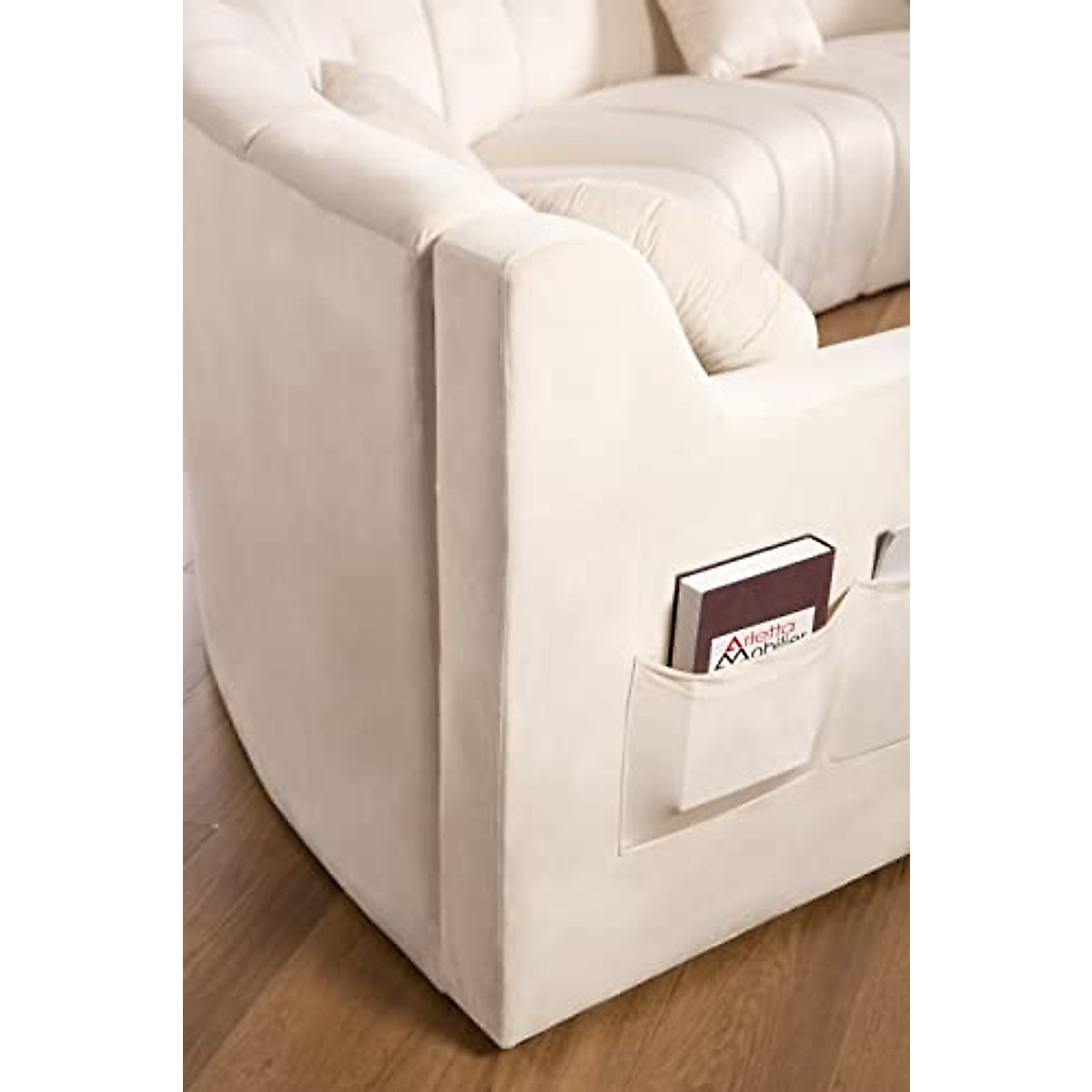 Legend Vansen Velvet Floor Sofa 3 Seats Symmetrical Modular Legless Corner Curved Round couches Sectional, 127", Cream