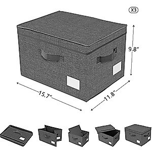 DOVAMY Large Storage Bins with Lids, Foldable Decorative Storage Boxes, Shelf Organizer for Closet, Storage Baskets, 15.7”L x 11.8”W x 9.8”H, Dark Gray BDR0301