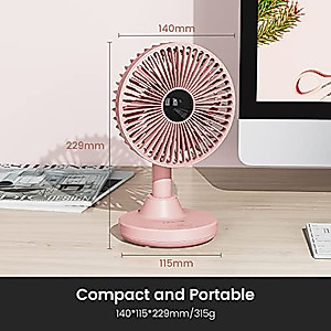 GiGimundo Desktop Fan,90° Rotatable Oscillating Desk Fan 3 Speeds Strong Airflow USB or Battery Powered Quiet Personal Fan for Home/offic /washroom