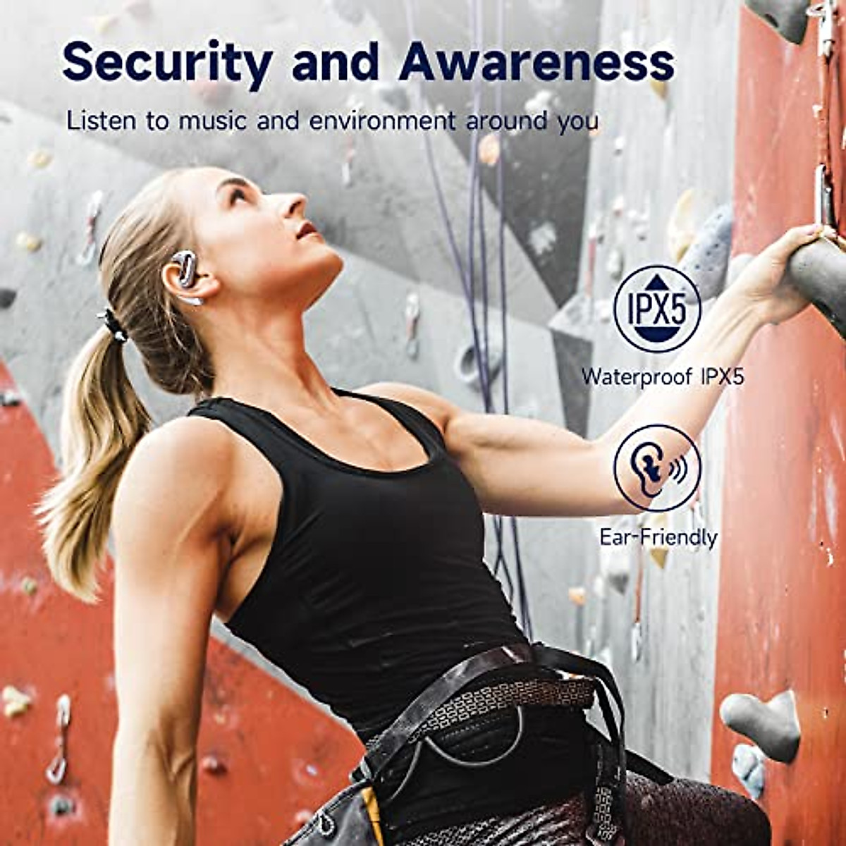 OpenRock Pro Open Ear Air Conduction Earbuds, Bluetooth 5.2 46H Playtime Wireless Sports Earbuds with Charging Case, Adjustable Ear Hooks, IPX5 Waterproof Ideal for Cycling Workouts Office