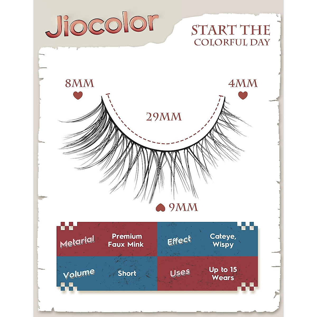 Cat Eye Lashes Natural Look Wispy Foxy Eye Lashes Pack 3D Volume Faux Mink Eyelashes C Curl Thin Band False Eyelashes 9 mm 7 Pairs S6