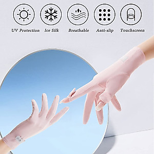 CURELIX UV Sun Protection Gloves for Women, Fullfinger Touchscreen UPF 51+ Sunblock Gloves for Driving, Cycling, Golf, Hiking [Ultra Thin] [Cooling Ice Silk Fabric], Blue